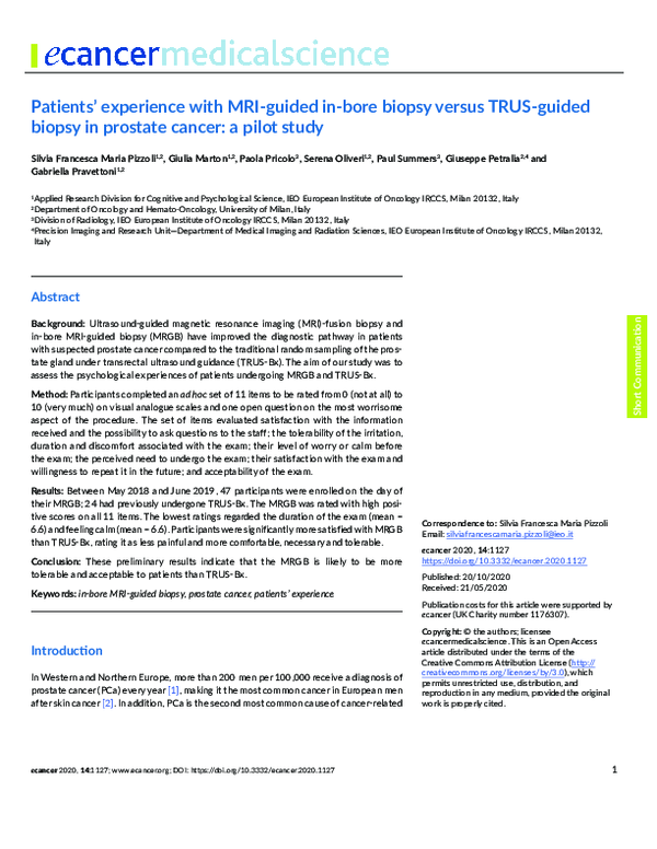 (PDF) Patients’ experience with MRI-guided in-bore biopsy versus TRUS ...