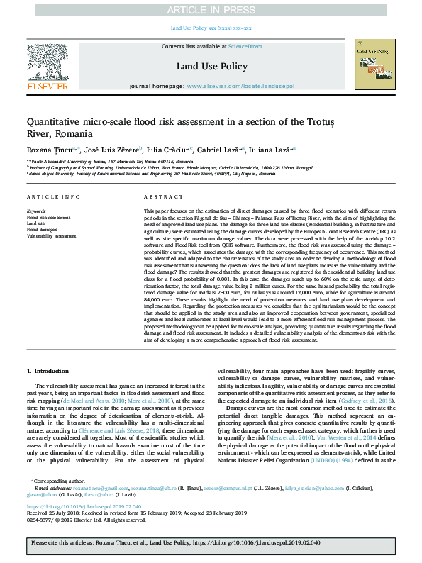 (PDF) Quantitative micro-scale flood risk assessment in a section of the Trotuș River, Romania ...