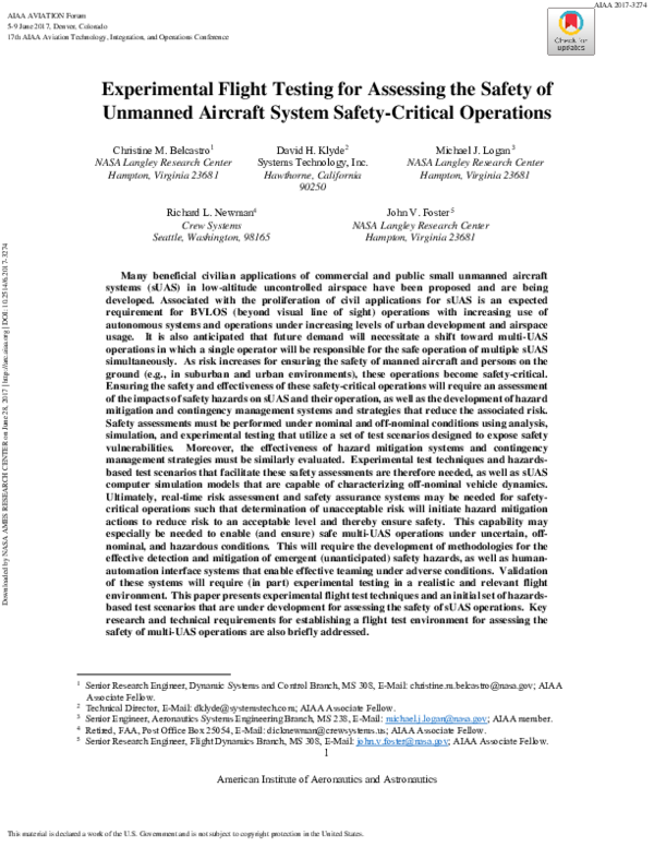 (PDF) Experimental Flight Testing for Assessing the Safety of Unmanned ...
