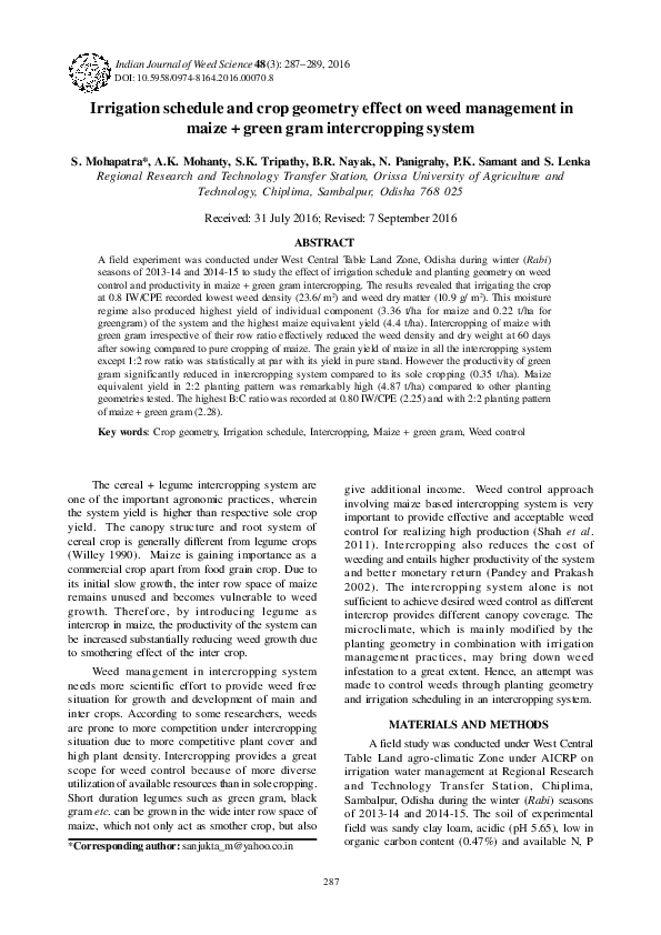 (PDF) Irrigation schedule and crop geometry effect on weed management ...