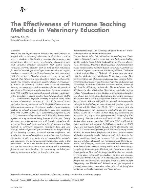 (PDF) The effectiveness of humane teaching methods in veterinary education
