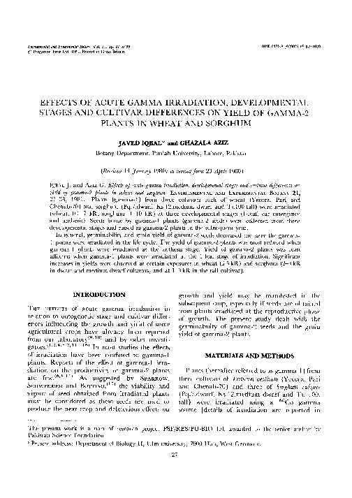 (PDF) Effects of acute gamma irradiation, developmental stages and ...