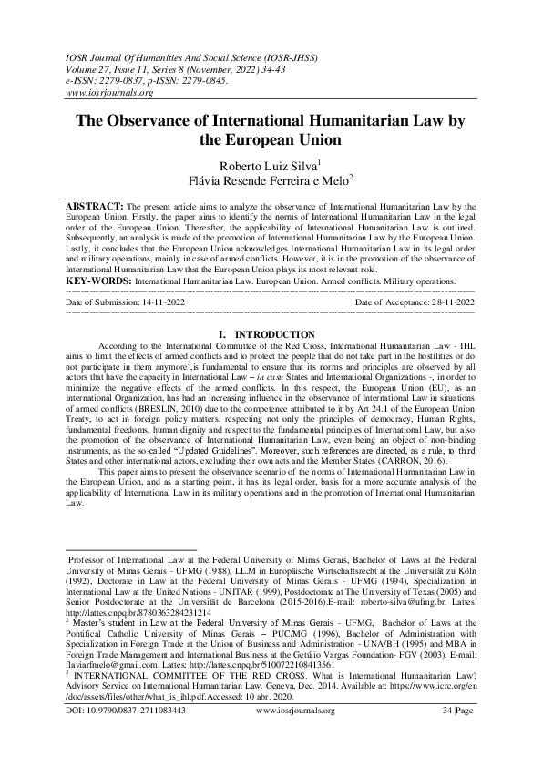 (PDF) The Observance of International Humanitarian Law by the European ...