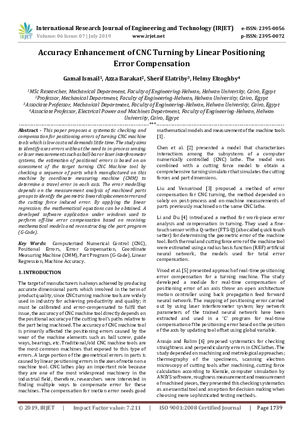 (PDF) Accuracy Enhancement of CNC Turning by Linear Positioning Error ...