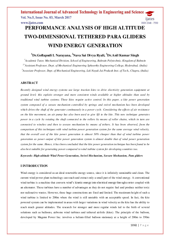 (PDF) Performance Analysis of High Altitude Two-Dimensional Tethered Para Gliders Wind Energy ...