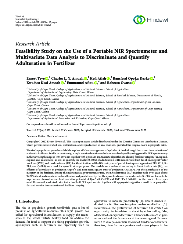 (PDF) Feasibility Study on the Use of a Portable NIR Spectrometer and Multivariate Data Analysis ...