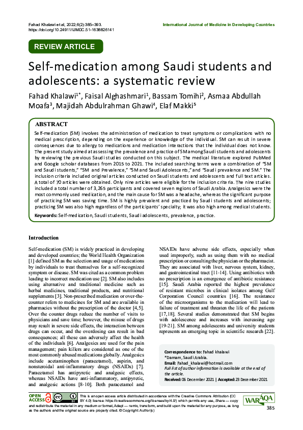 (PDF) Self-medication among Saudi students and adolescents: a ...