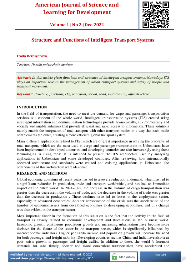 (PDF) Structure and Functions of Intelligent Transport Systems
