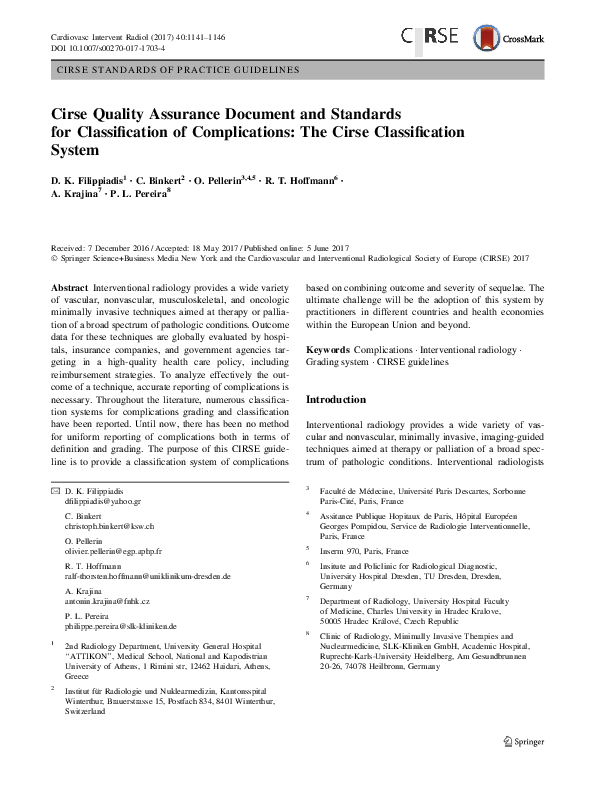 (PDF) Cirse Quality Assurance Document and Standards for Classification ...