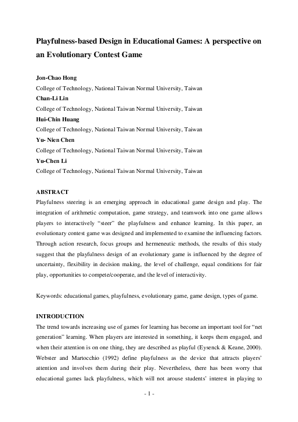 (PDF) Playfulness-based design in educational games: a perspective on ...