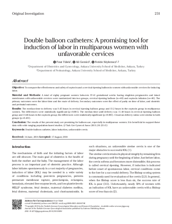 (PDF) Double balloon catheters: A promising tool for induction of labor ...