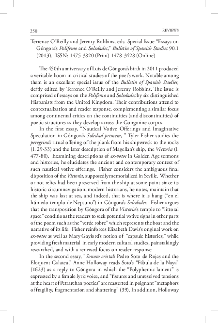 (PDF) Chemris Review of BSS Special Issue on Góngora's Polifemo and ...