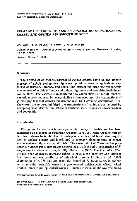 (PDF) Relaxant effects of Ferula sinaica root extract on rabbit and ...