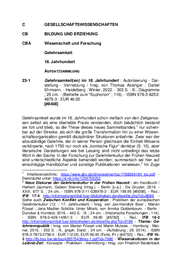 (PDF) IFB-Rezension Gelehrsamkeit(en) im 18. Jahrhundert ...