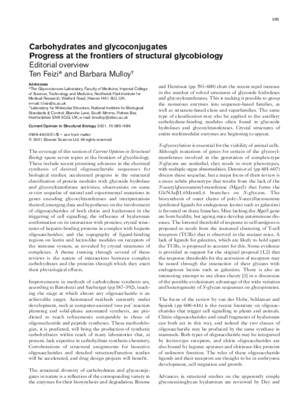 (PDF) Carbohydrates and glycoconjugates Progress at the frontiers of ...