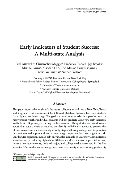 (PDF) Early Indicators of Student Success