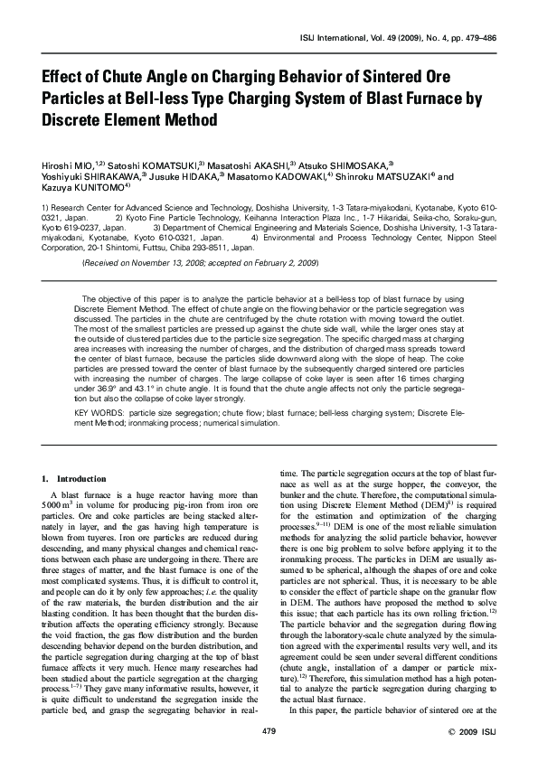 (PDF) Effect of Chute Angle on Charging Behavior of Sintered Ore ...