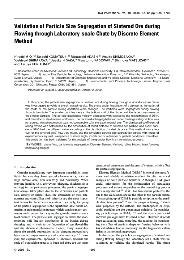 (PDF) Validation of Particle Size Segregation of Sintered Ore during Flowing through Laboratory ...