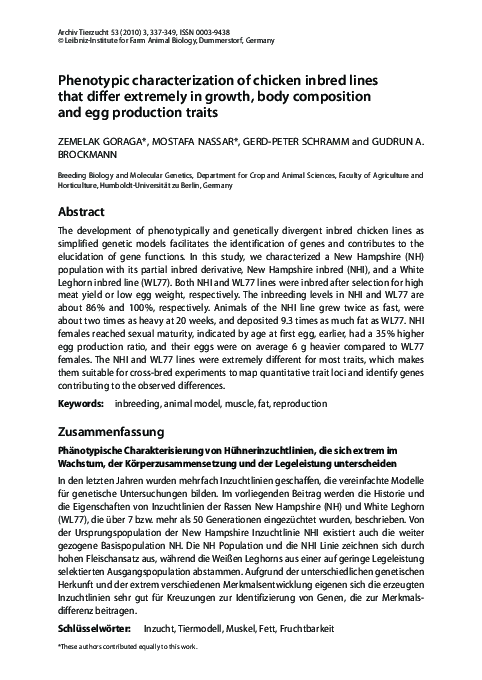 (PDF) Phenotypic characterization of chicken inbred lines that differ ...