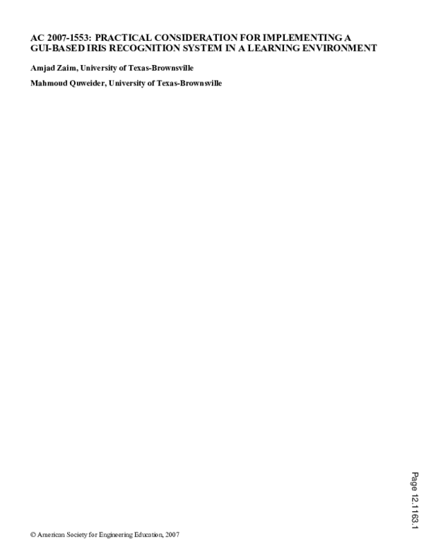 (PDF) Practical Consideration For Implementing A Gui Based Iris Recognition System In A Learning ...