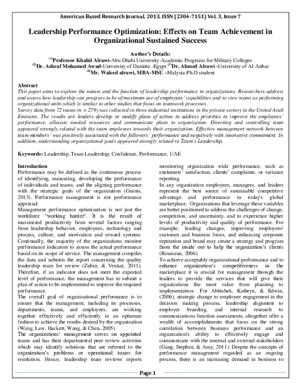 (PDF) Leadership Performance Optimization: Effects on Team Achievement ...