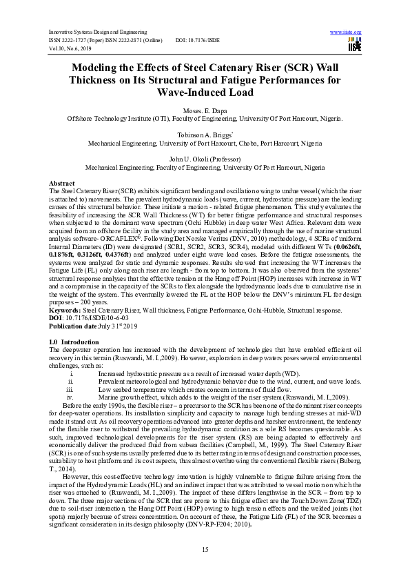 (PDF) Modeling the Effects of Steel Catenary Riser (SCR) Wall Thickness ...