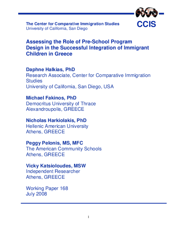 (PDF) Assessing the Role of Pre-School Program Design in the Successful ...