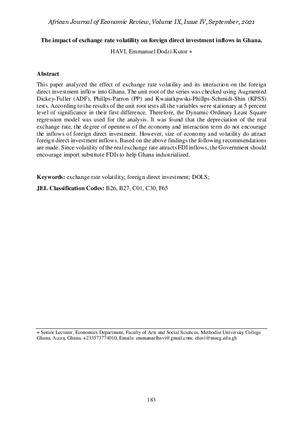 (PDF) The impact of exchange rate volatility on foreign direct ...