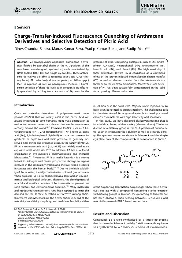 (PDF) Charge-Transfer-Induced Fluorescence Quenching of Anthracene ...