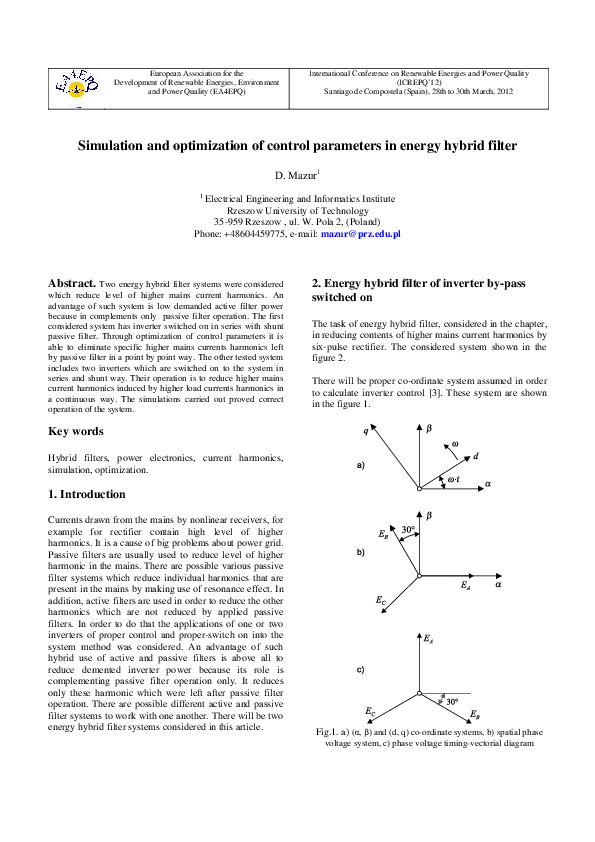 (PDF) Simulation and optimization of control parameters in energy hybrid filter