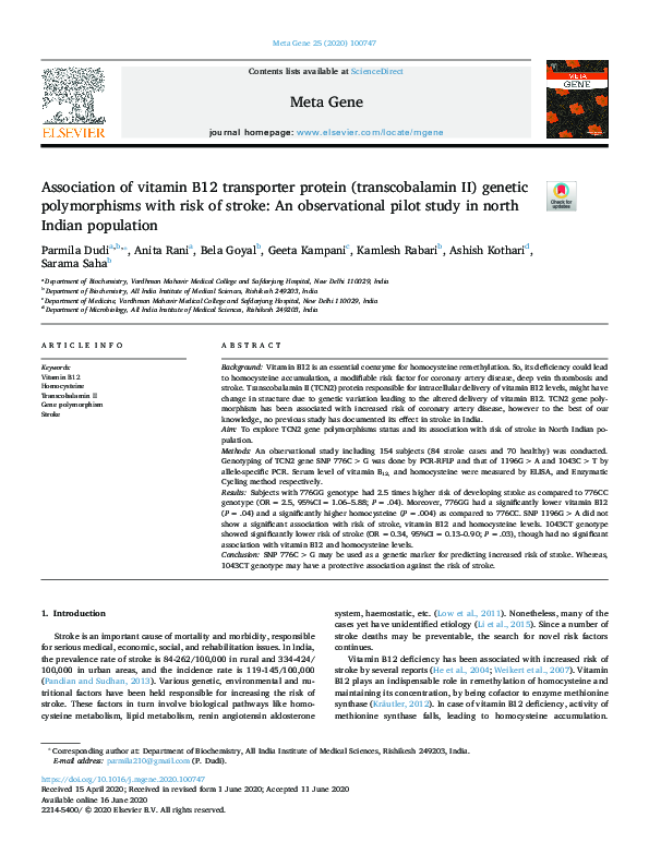 (PDF) Association of vitamin B12 transporter protein (transcobalamin II ...