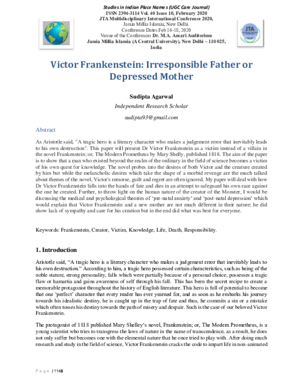 (PDF) Victor Frankenstein: Irresponsible Father or Depressed Mother