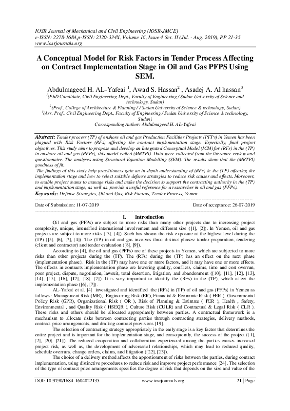 (PDF) A Conceptual Model for Risk Factors in Tender Process Affecting ...