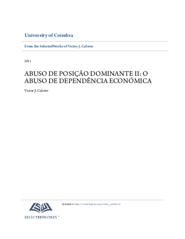 (PDF) Abuso De Posição Dominante II: O Abuso De Dependência Económica ...
