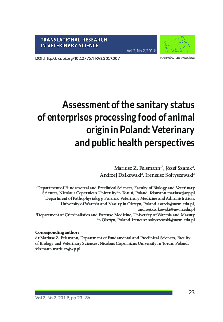 (PDF) Assessment of the sanitary status of enterprises processing food ...