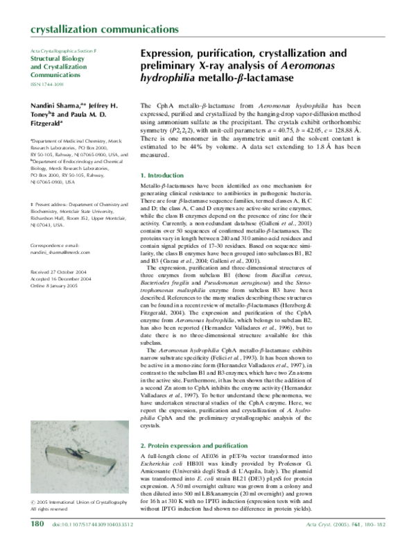 (PDF) Expression, purification, crystallization and preliminary X-ray analysis of Aeromonas ...