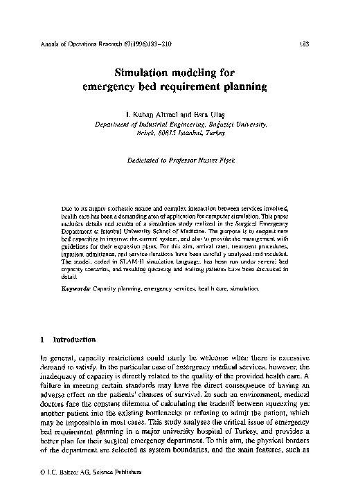 (PDF) Simulation modeling for emergency bed requirement planning | Esra Ulaş - Academia.edu