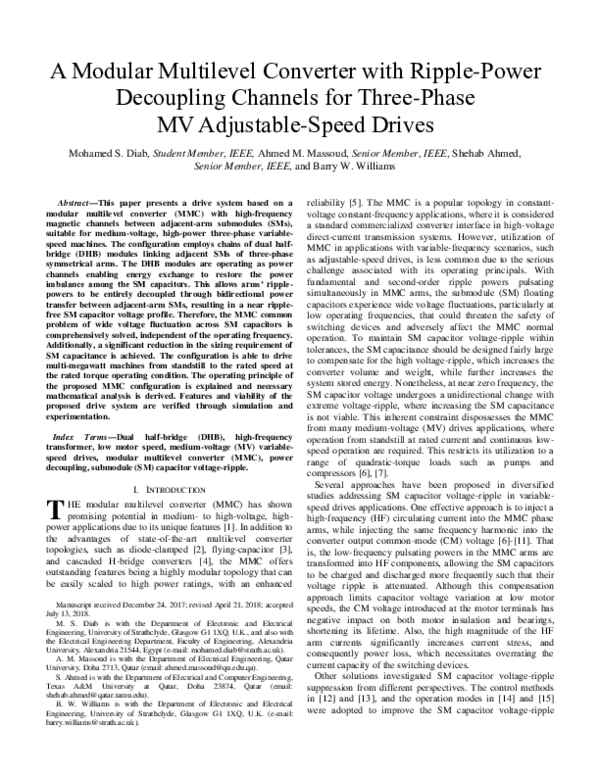 (PDF) A Modular Multilevel Converter With Ripple-Power Decoupling ...