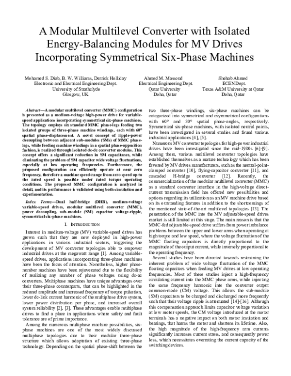 Pdf A Modular Multilevel Converter With Isolated Energy Balancing Modules For Mv Drives