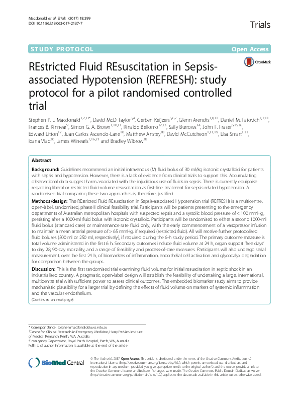 (PDF) REstricted Fluid REsuscitation in Sepsis-associated Hypotension ...