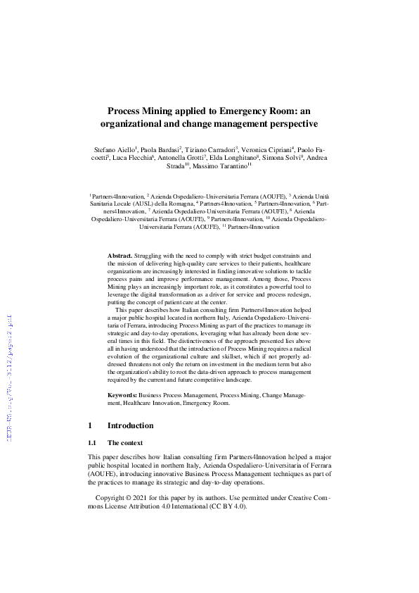 (PDF) Process Mining Applied to Emergency Room: An Organizational and Change Management Perspective