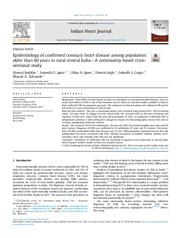 (PDF) Epidemiology of confirmed coronary heart disease among population ...
