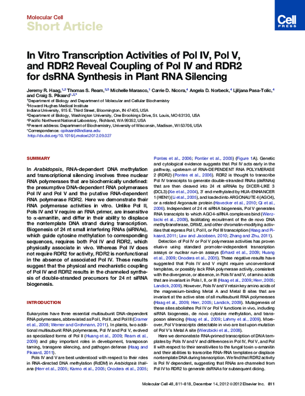(PDF) In Vitro Transcription Activities of Pol IV, Pol V, and RDR2 ...