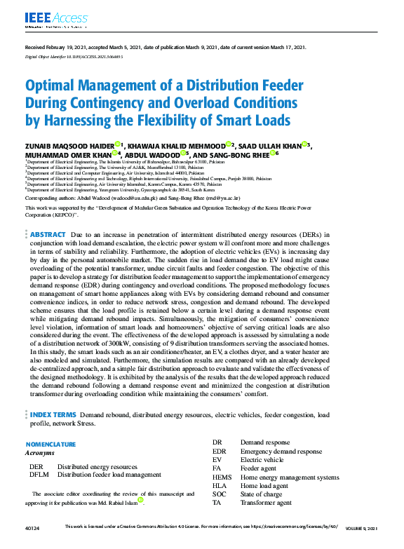 (PDF) Optimal Management of a Distribution Feeder During Contingency and Overload Conditions by ...