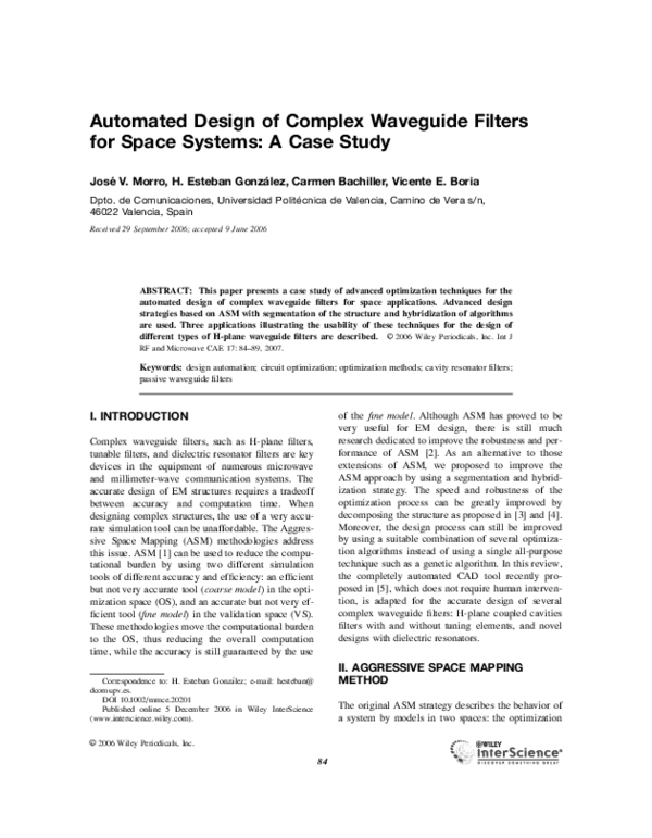 (PDF) Automated design of complex waveguide filters for space systems: A case study