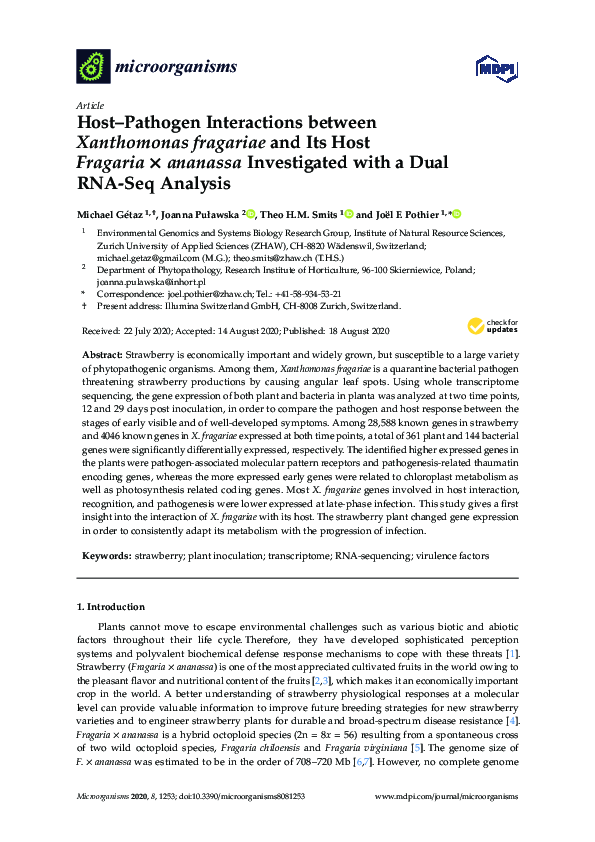 (PDF) Host–Pathogen Interactions between Xanthomonas fragariae and Its ...