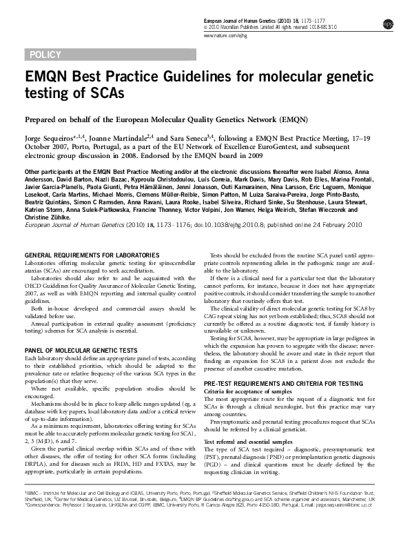 (PDF) EMQN Best Practice Guidelines for molecular genetic testing of SCAs