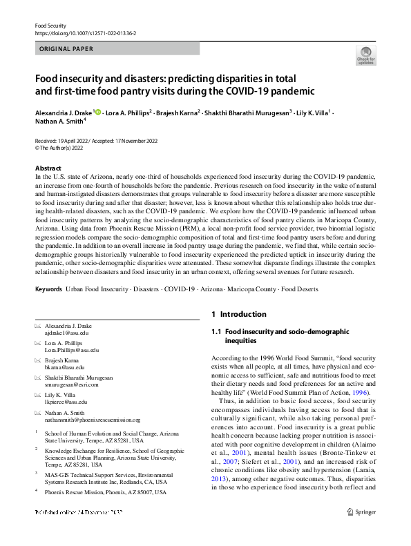 (PDF) Food insecurity and disasters: predicting disparities in total ...