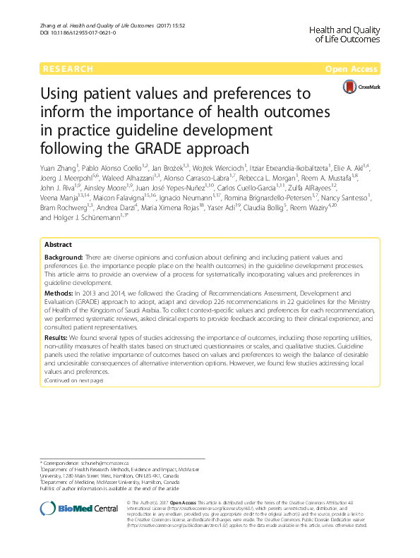 (PDF) Using patient values and preferences to inform the importance of ...