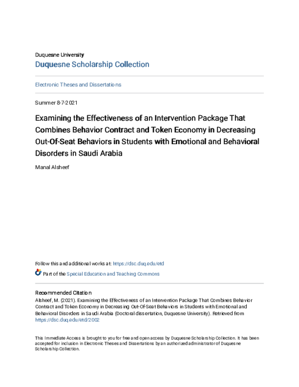 (PDF) Examining the Effectiveness of an Intervention Package That ...